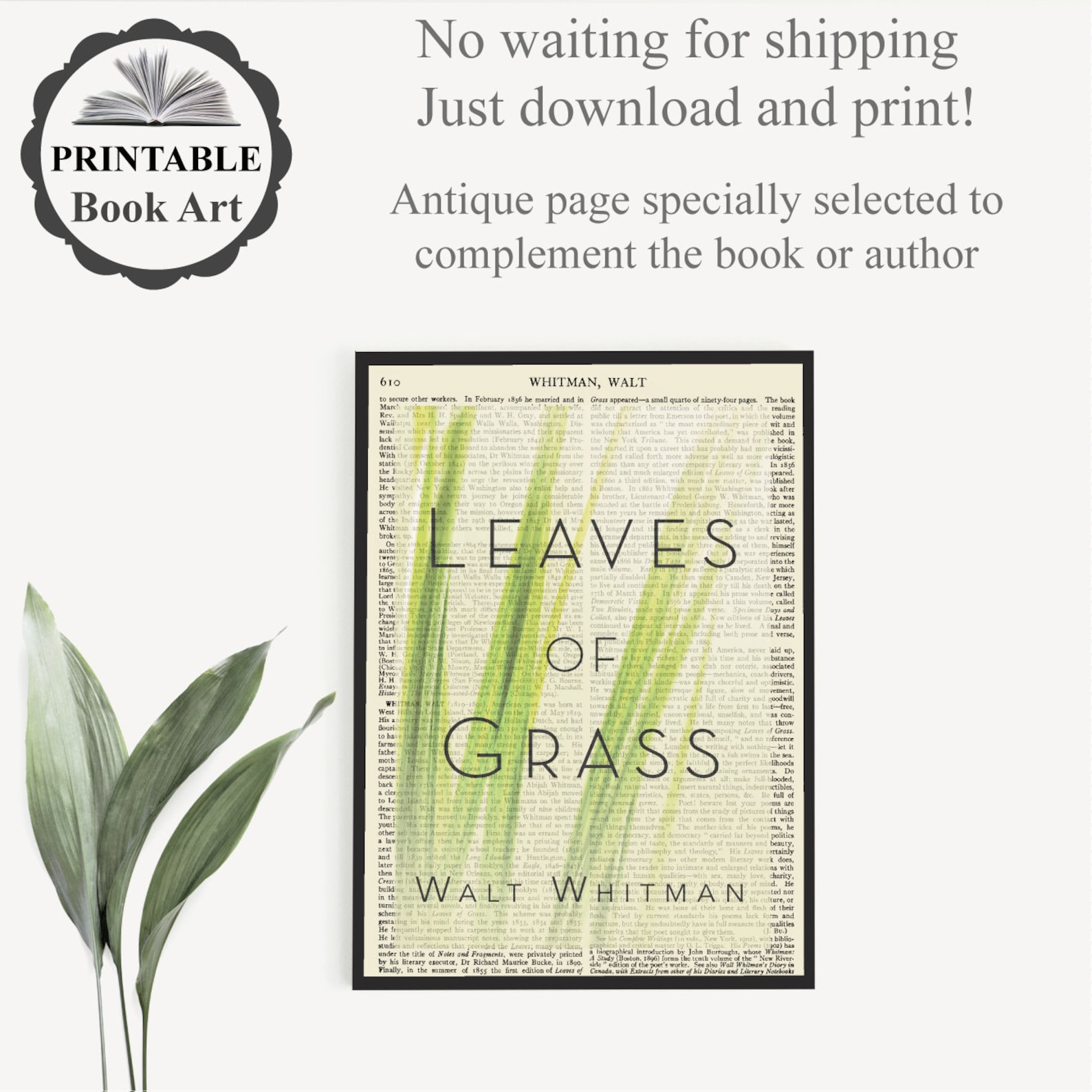 Printable 'leaves of Grass' Book Cover Art Print Walt - Etsy