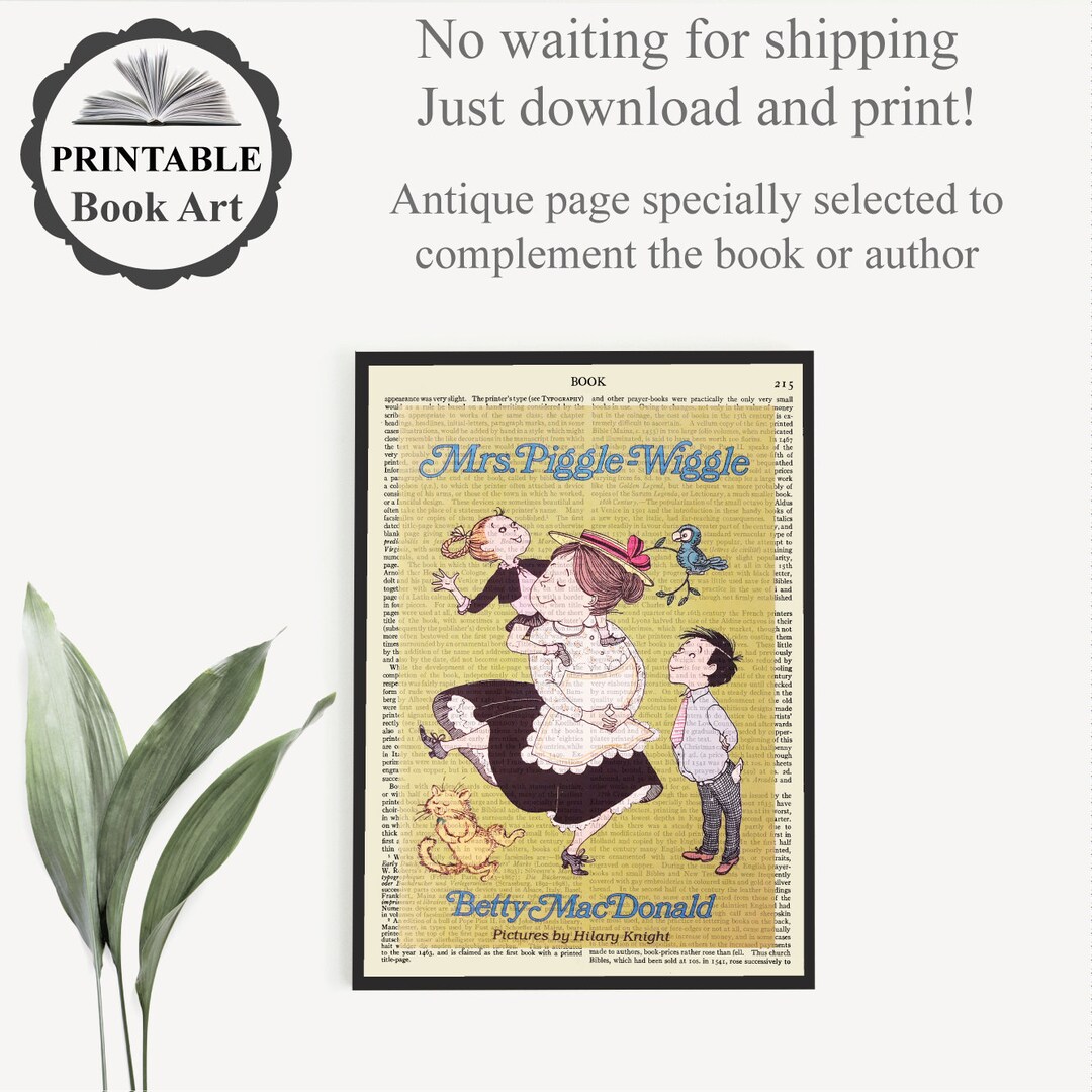 Printable 'mrs Piggle Wiggle' Book Cover Poster, Kids Bedroom Prints or ...