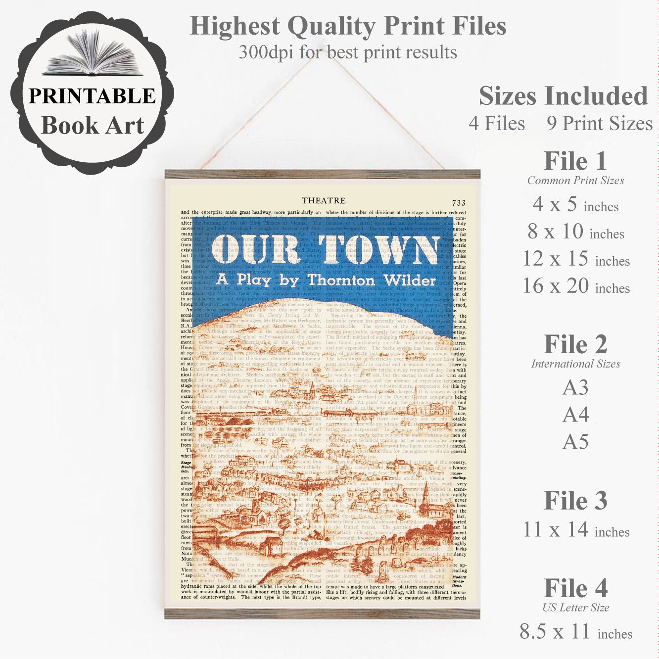 Printable 'our Town' Play Book Cover Art Print, Classroom Poster, Drama ...