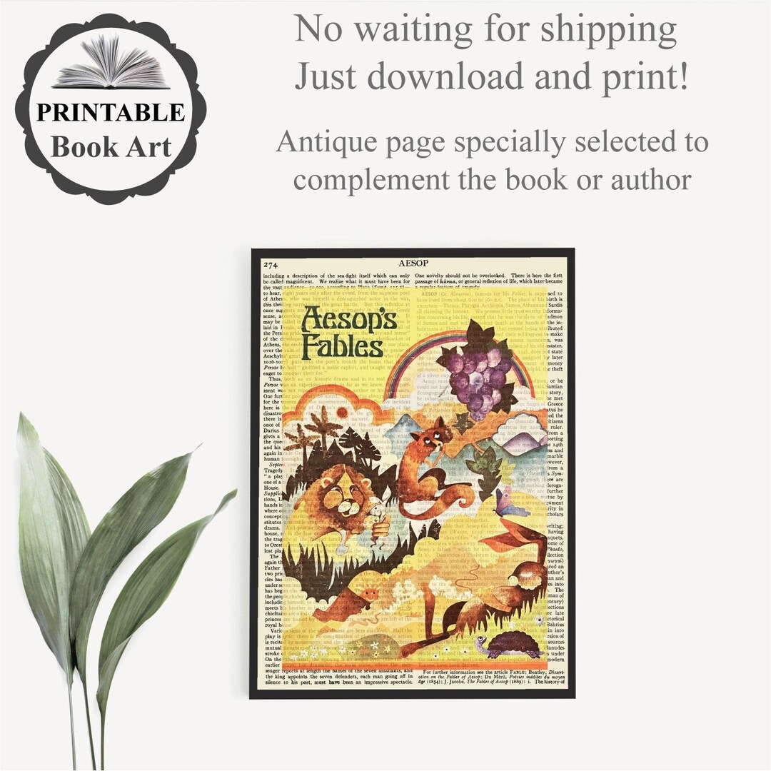 Printable Aesops Fable's Book Cover Poster Print, Neutral Childrens ...
