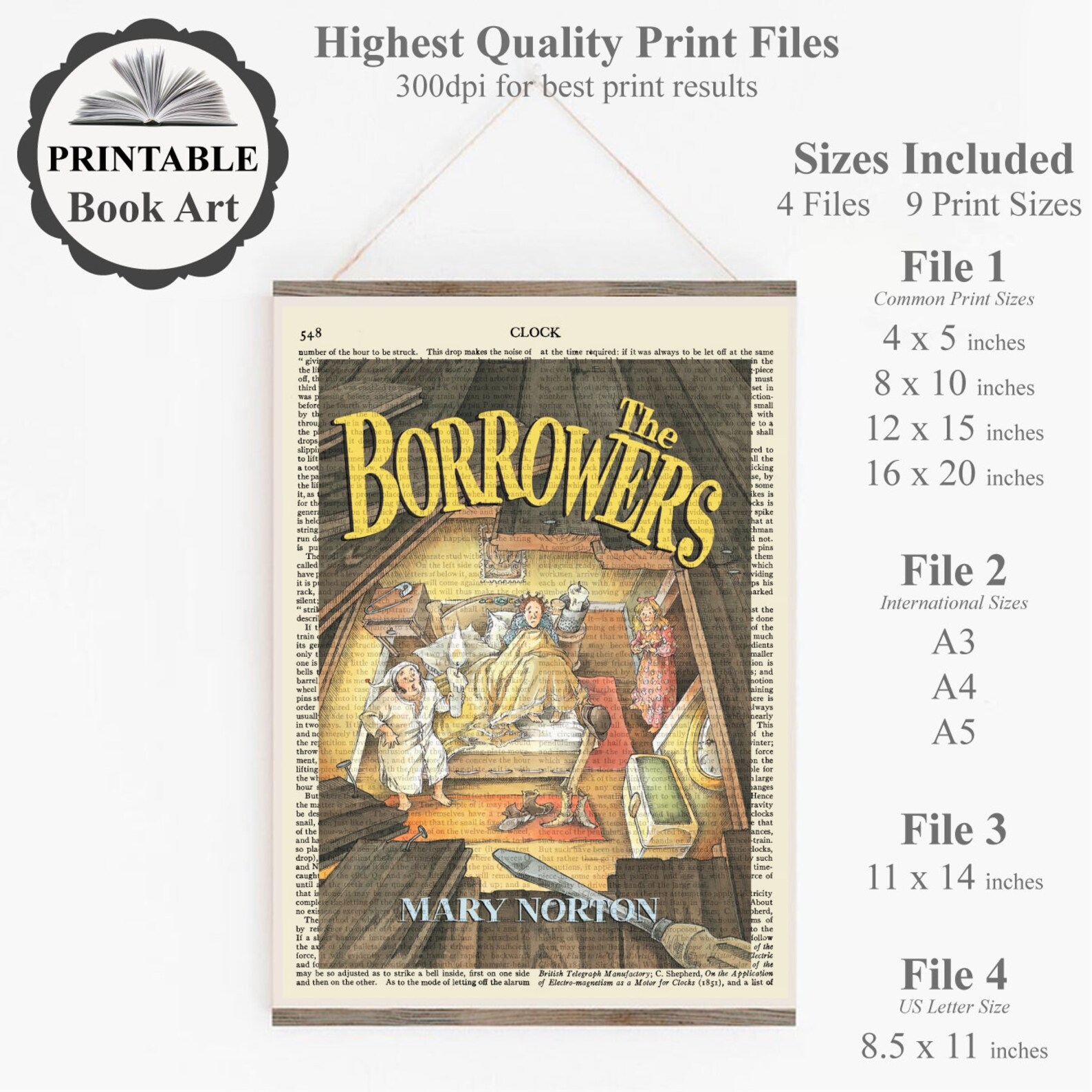 Printable 'the Borrowers' Art Print of Book Cover on Old Page, Kids ...