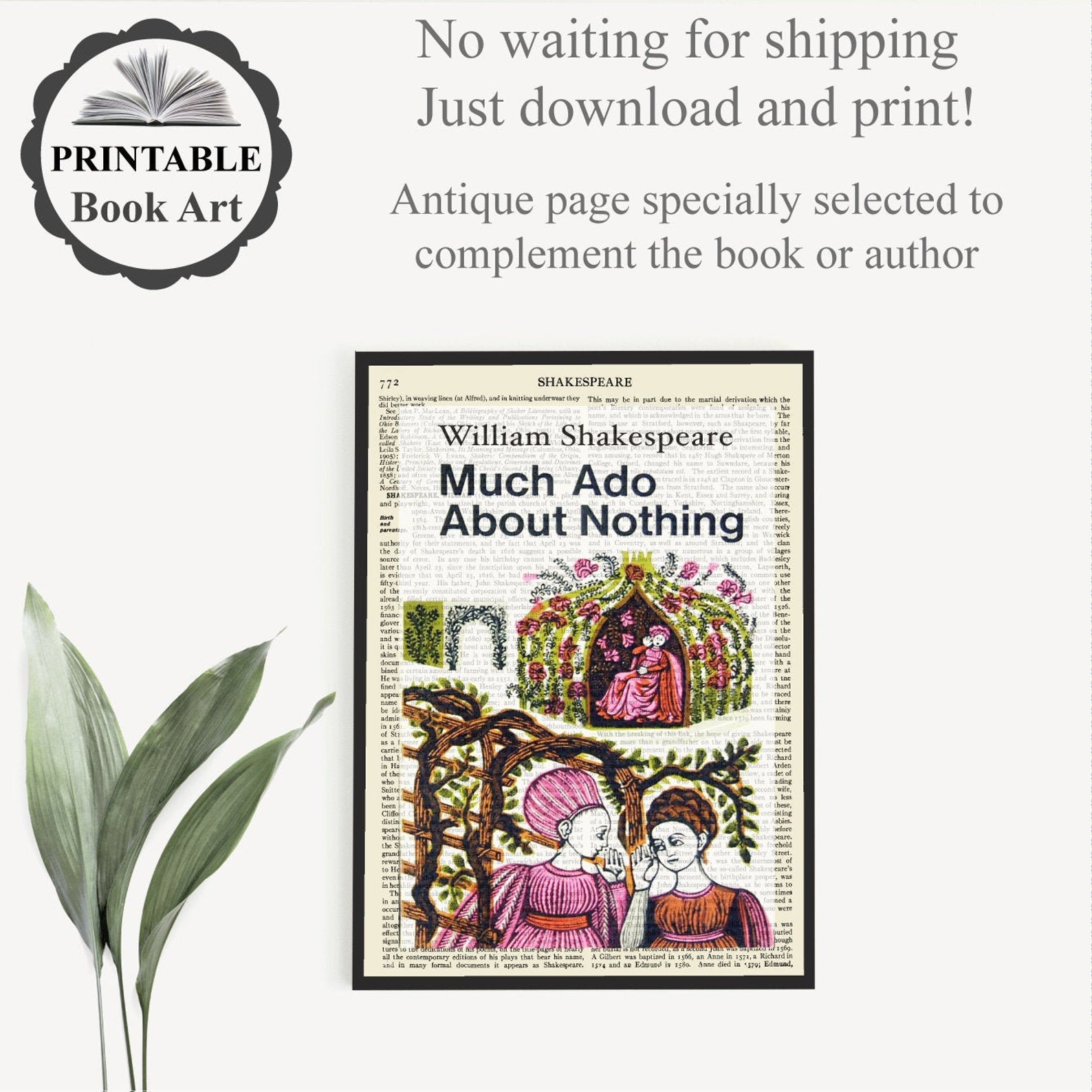 Printable 'much Ado About Nothing' Play Book Cover Art Print, English ...