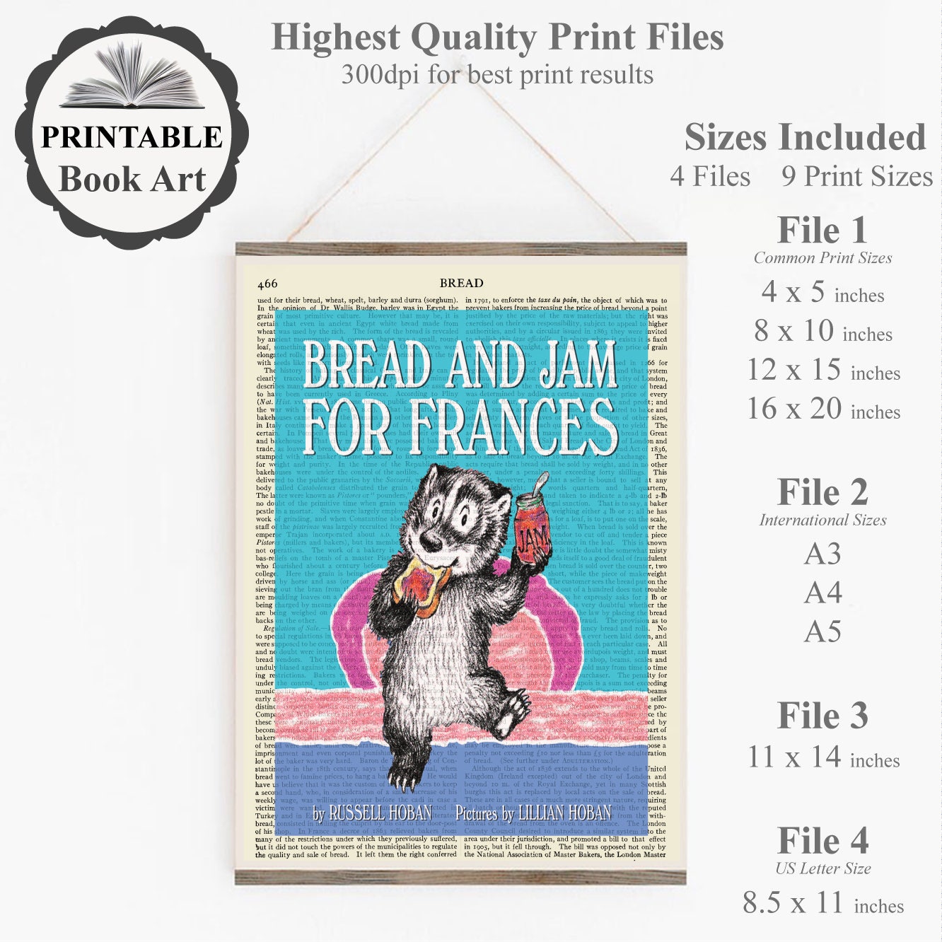 Printable 'bread and Jam for Frances' Book Poster | Etsy