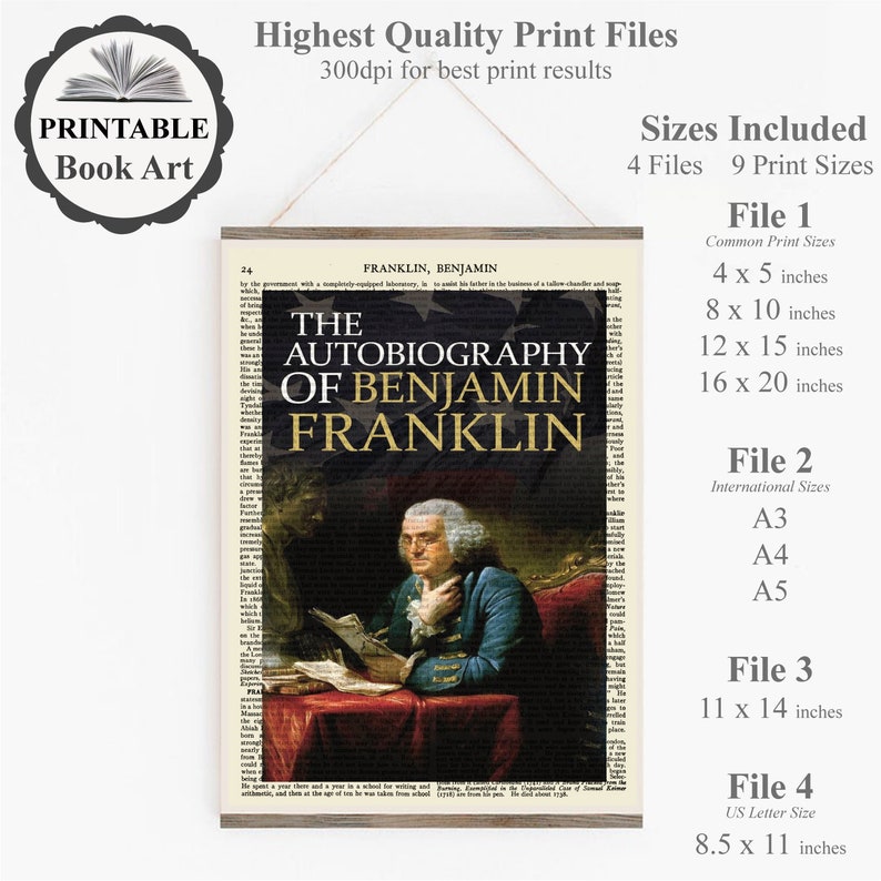 Printable Book Cover Print 'the Autobiography of Benjamin Franklin ...