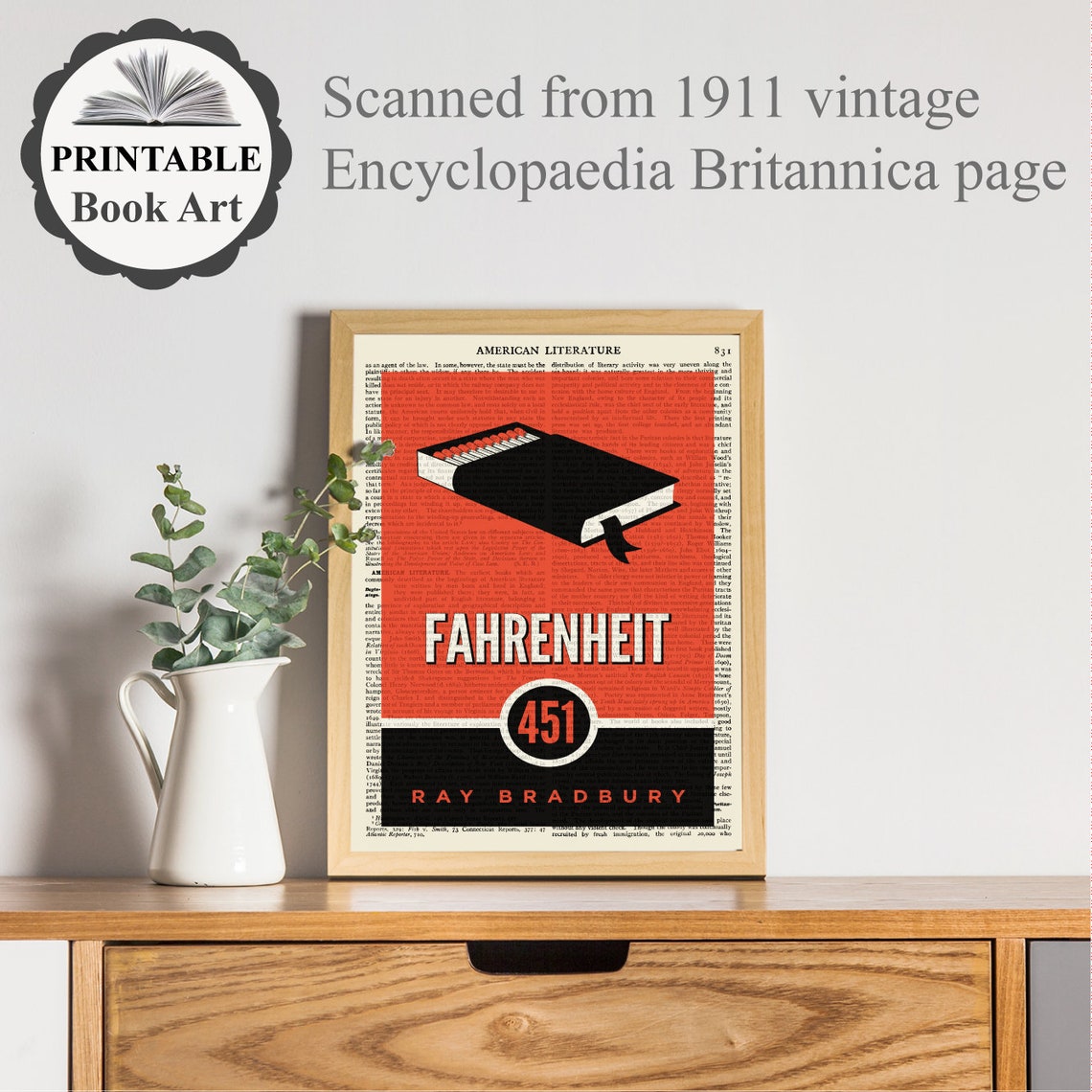 Fahrenheit 451 Printable Poster, Book Cover Art Print by Ray Bradbury ...