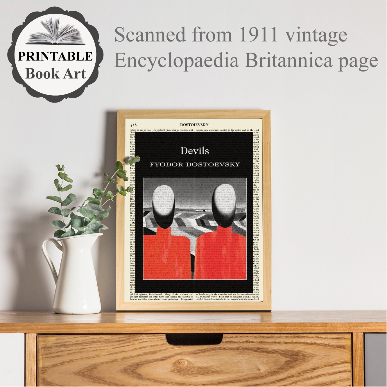 Printable 'Devils' Book Cover Art on Vintage Page | Etsy