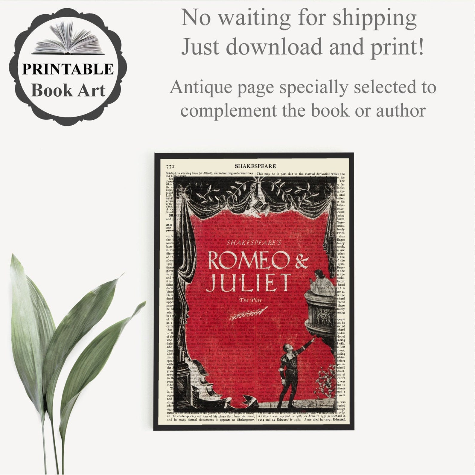 Printable Romeo and Juliet Play Book Cover Art Print, Shakespeare Art ...