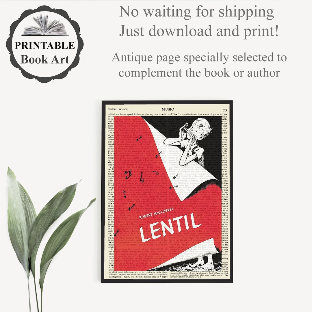Printable 'lentil' Book Cover Print on Old Page, Kids Book Lover Gift ...