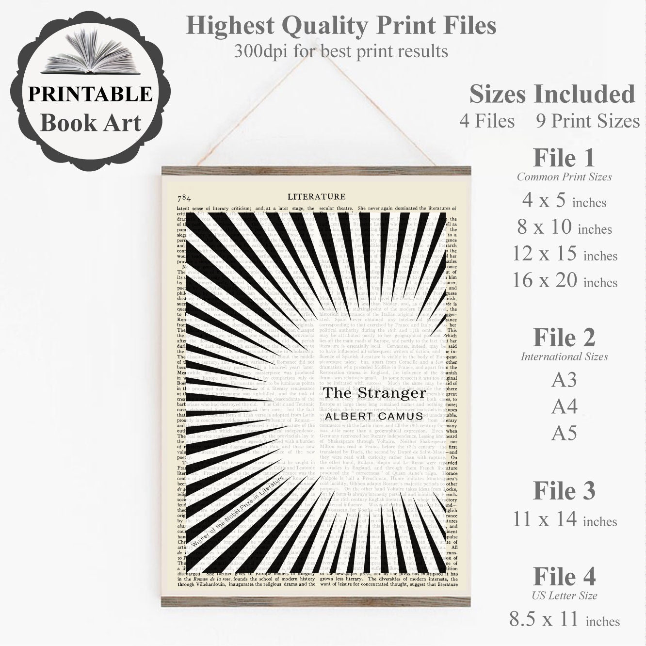 Printable Book Cover of 'the Stranger' by Albert Camus | Etsy