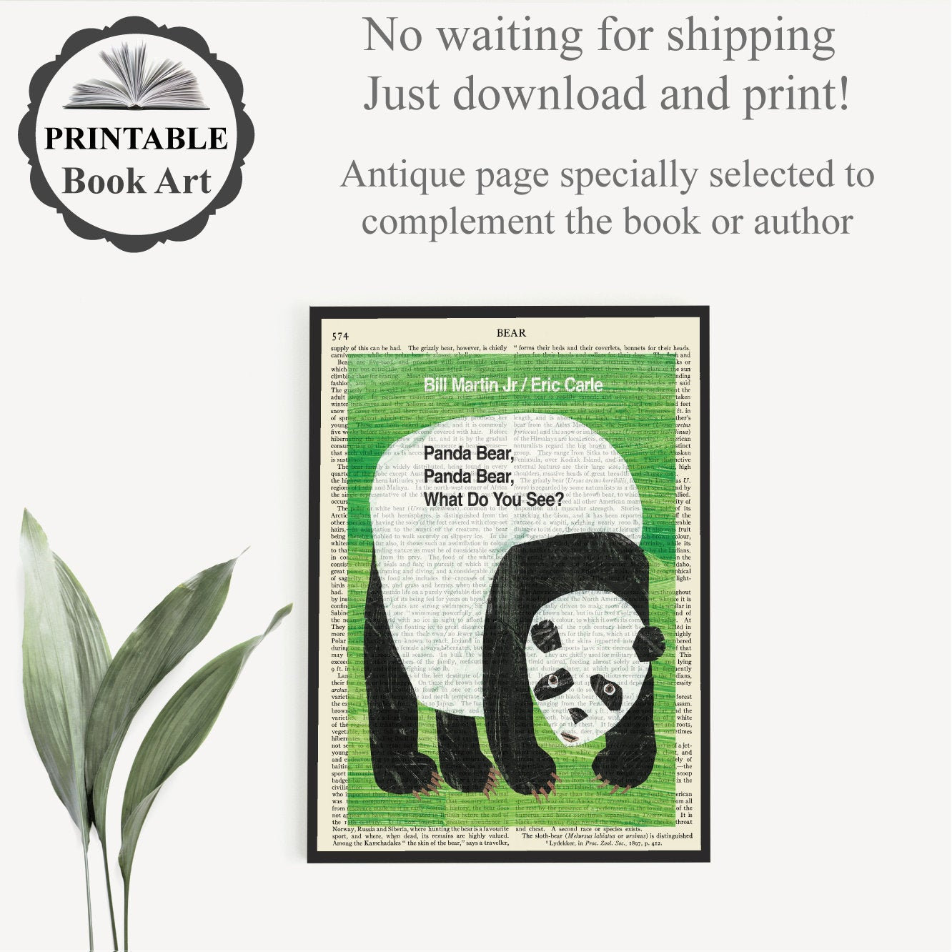 Printable 'panda Bear' Book Cover Art Print on Old Page, Boys Nursery ...