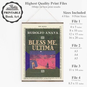 Printable Book Cover 'bless Me, Ultima' by Rudolfo Anaya, Bookish Gifts ...