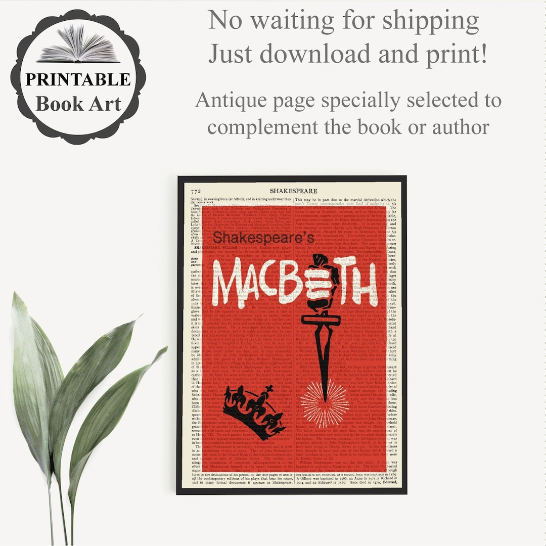 Printable Macbeth Play Book Cover Art Print, Shakespeare Art Gift for ...