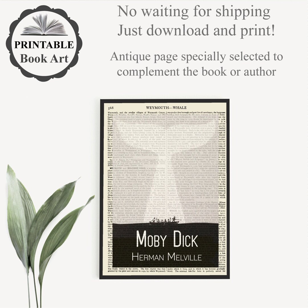 Printable Moby Dick Book Cover Print on a Scanned 1911 Vintage ...