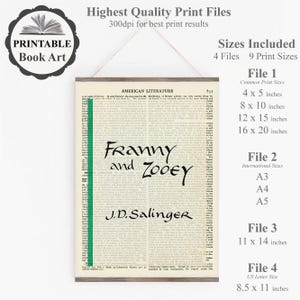 A Printable 'franny and Zooey' Book Cover Wall Art Print by J D ...