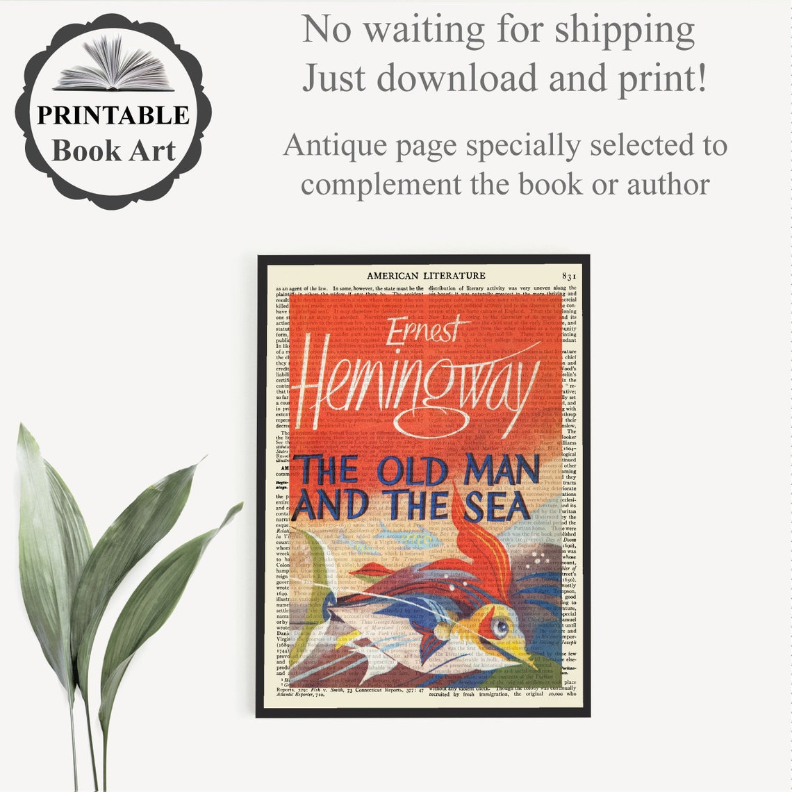 Printable Hemingway Book Cover Art Print 'the Old Man and the Sea' on ...