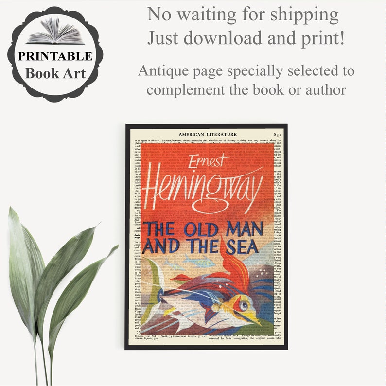 Printable Hemingway Book Cover Art Print 'the Old Man and the Sea' on ...
