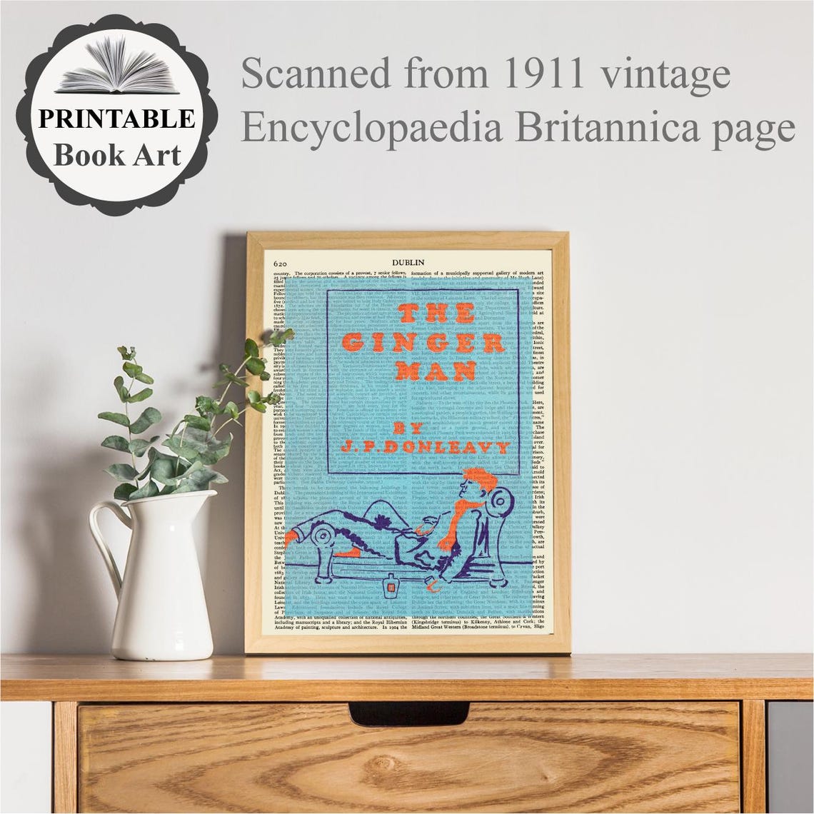 Printable 'the Ginger Man' Book Cover Art on Vintage Page, Bookish ...