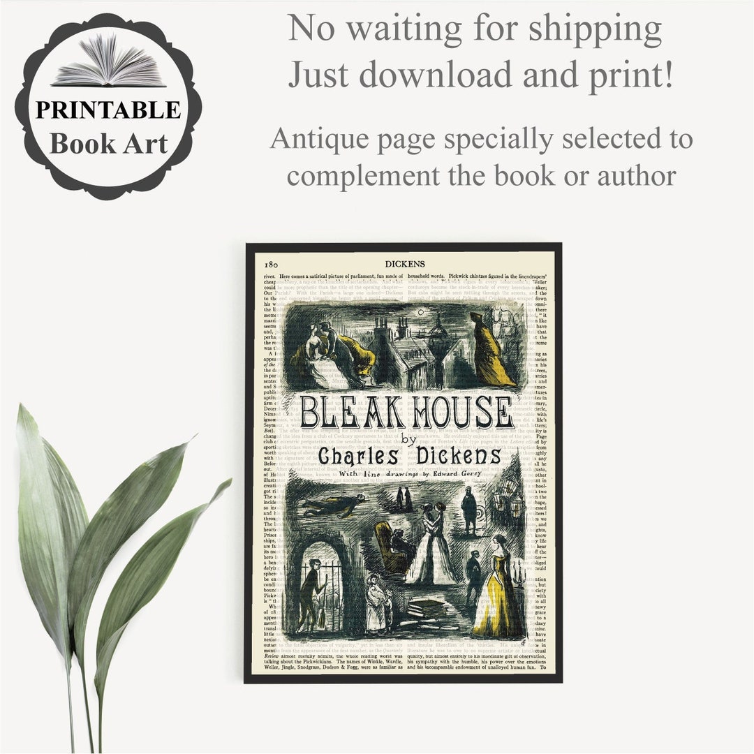 Printable Bleak House Book Cover Poster on Vintage Page, Charles ...