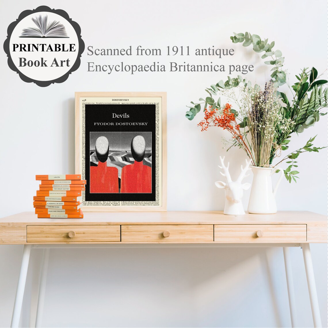 Printable 'Devils' Book Cover Art on Vintage Page | Etsy