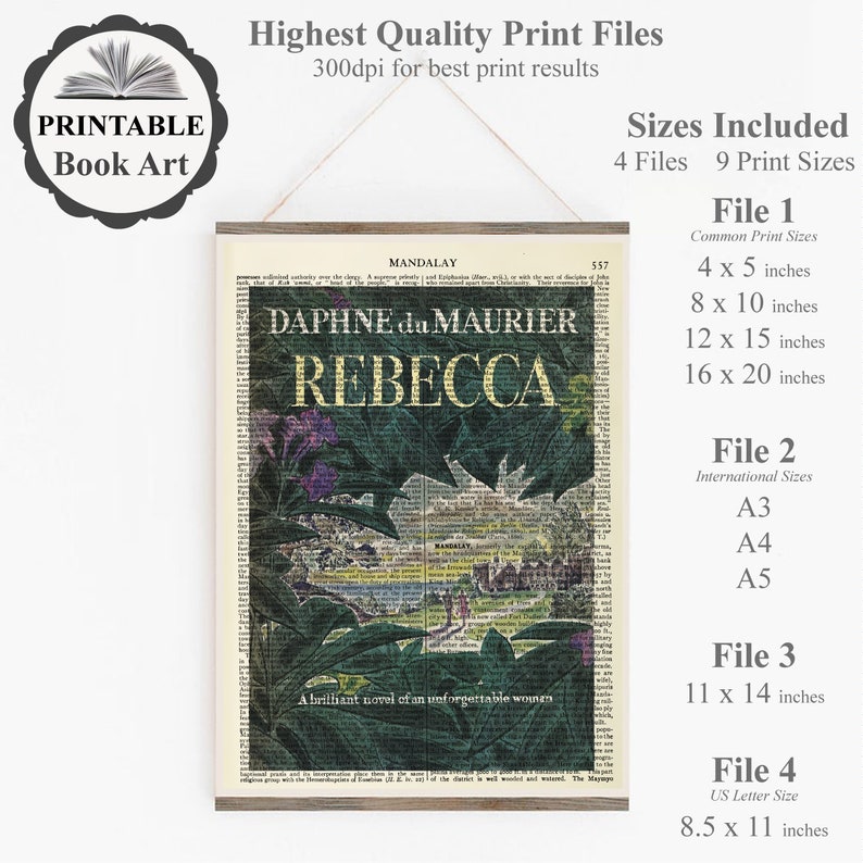 Downloadable 'Rebecca' Book Cover Art Print on an old | Etsy