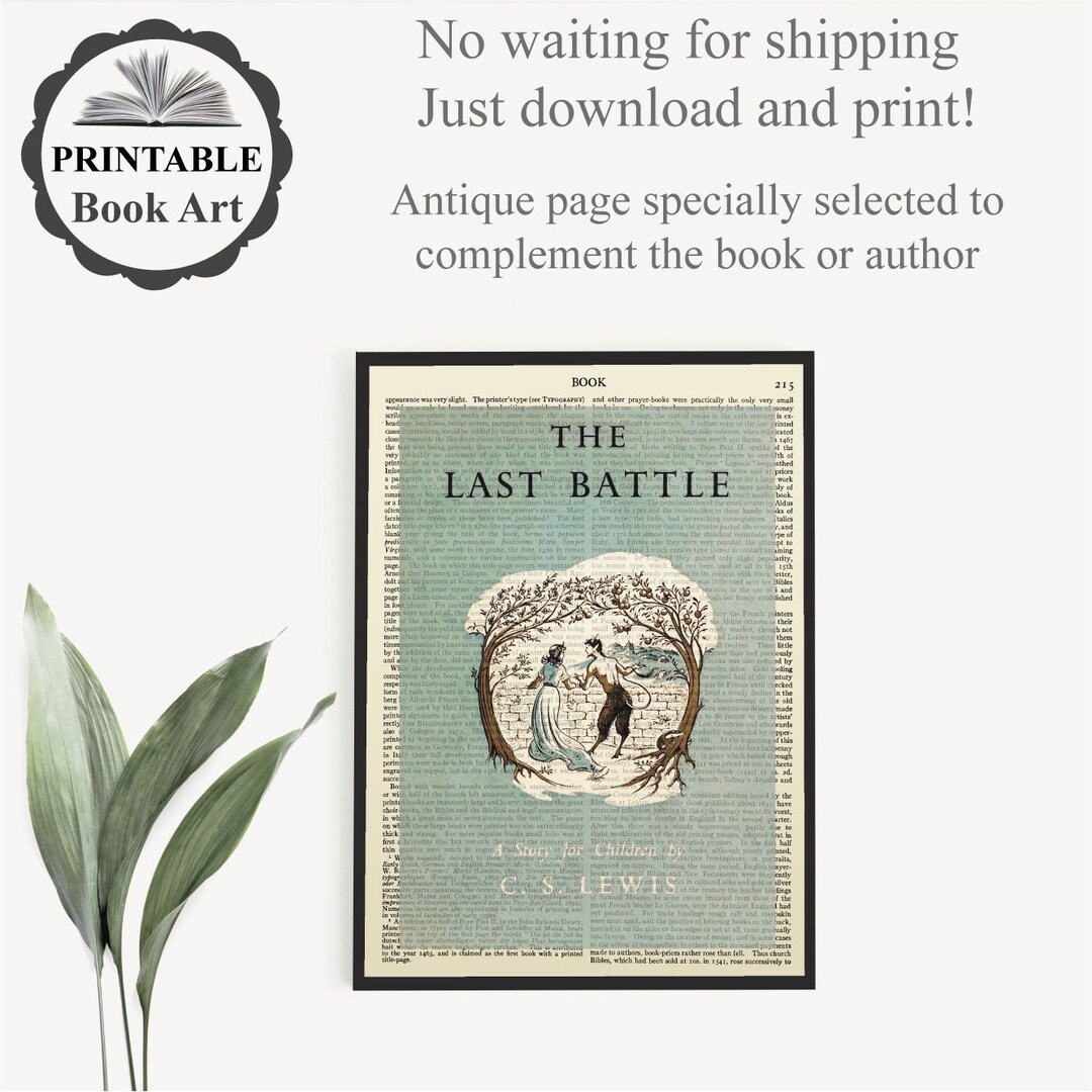 Printable 'the Last Battle' Book Cover Print on Vintage Page, C S Lewis ...