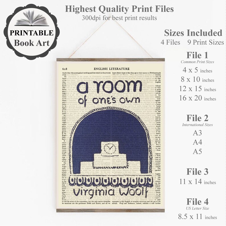 Printable 'A Room of One's Own' Book Cover on Old Page, Virginia Woolf ...