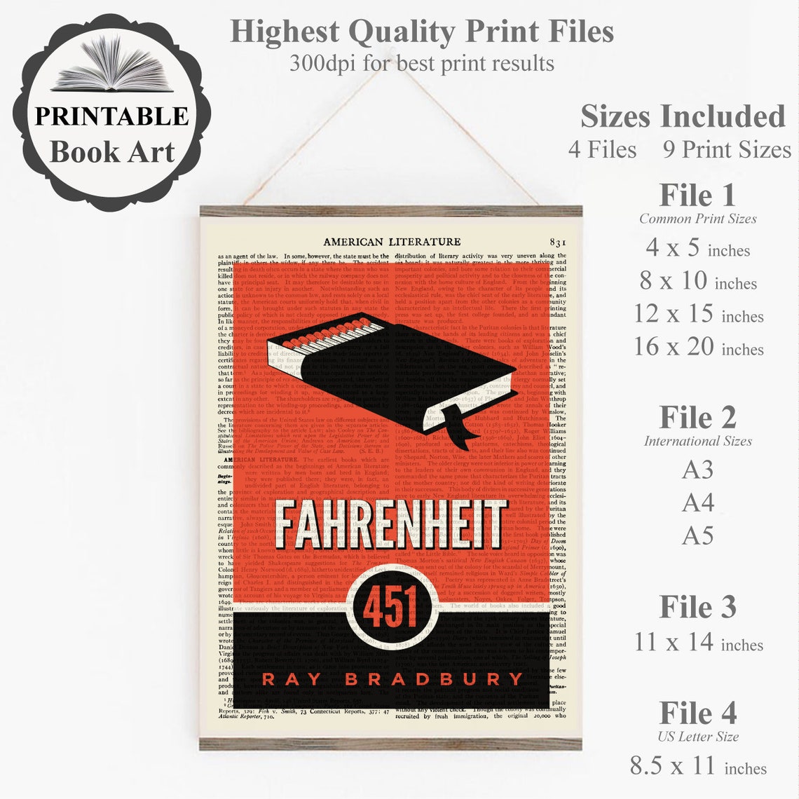 Fahrenheit 451 Printable Poster Book Cover Art Print by Ray - Etsy