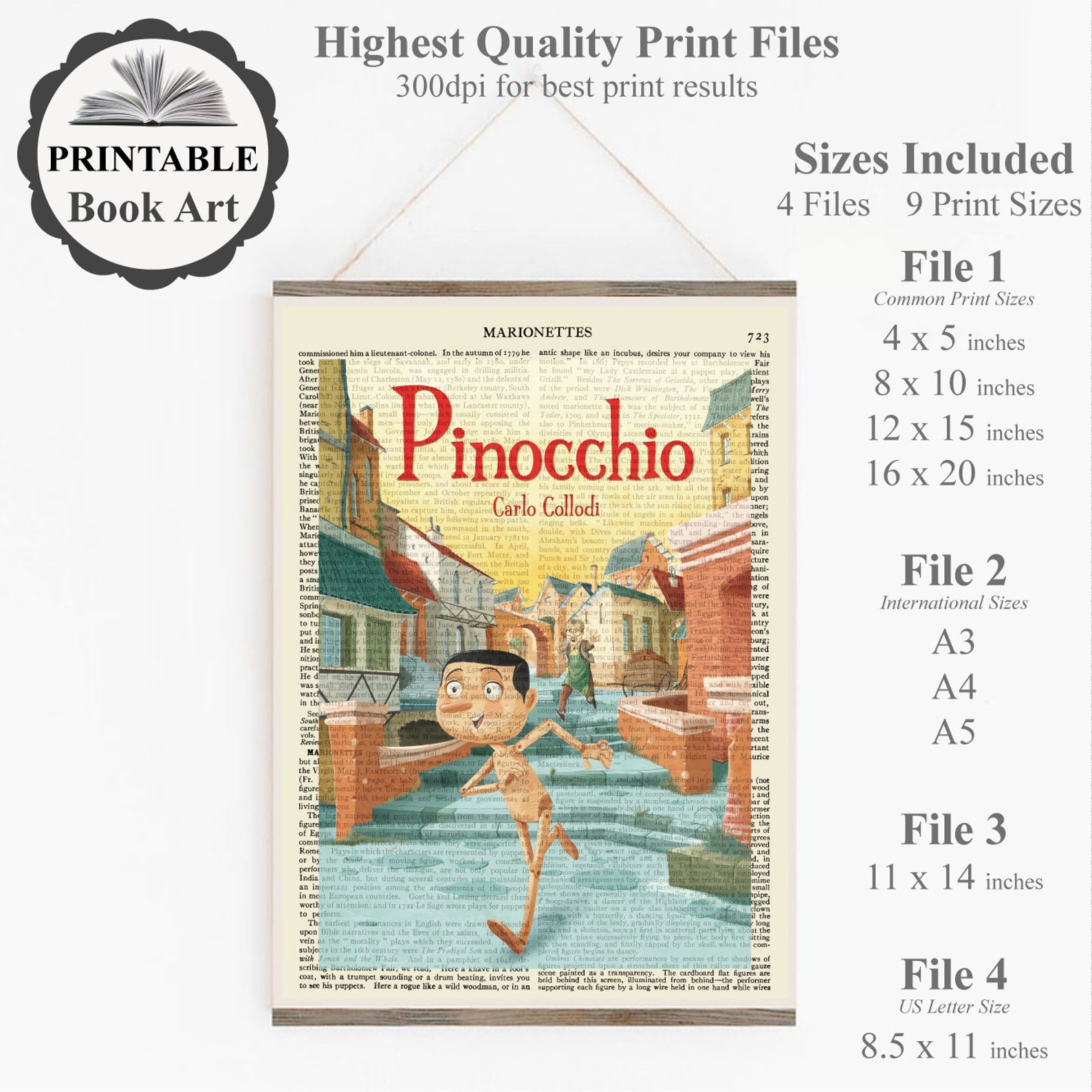 Printable 'pinocchio' Book Art Print Kids Room Wall - Etsy