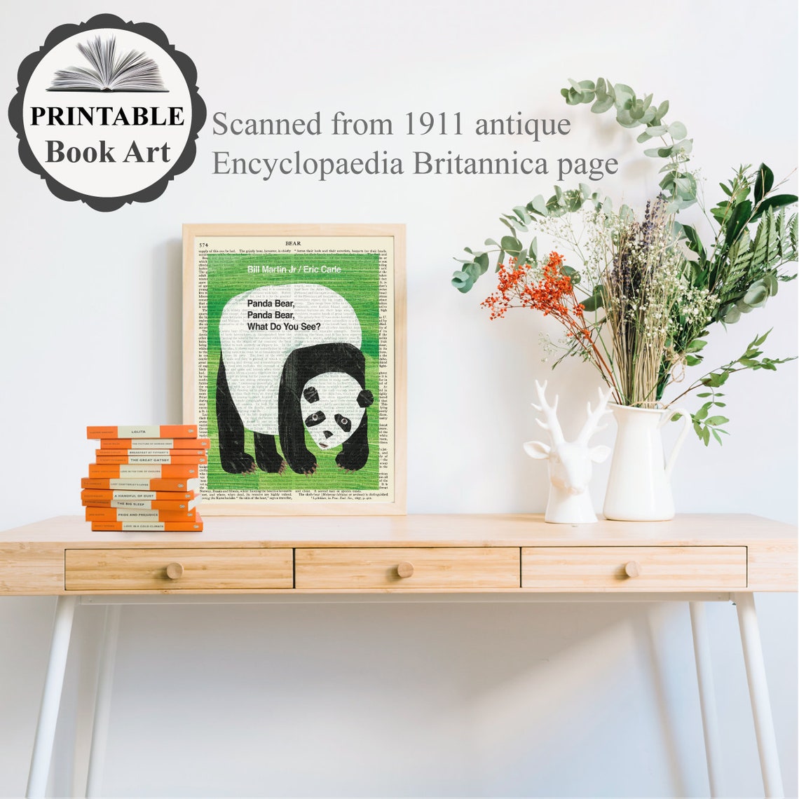 Printable 'panda Bear' Book Cover Art Print on Old Page, Boys Nursery ...