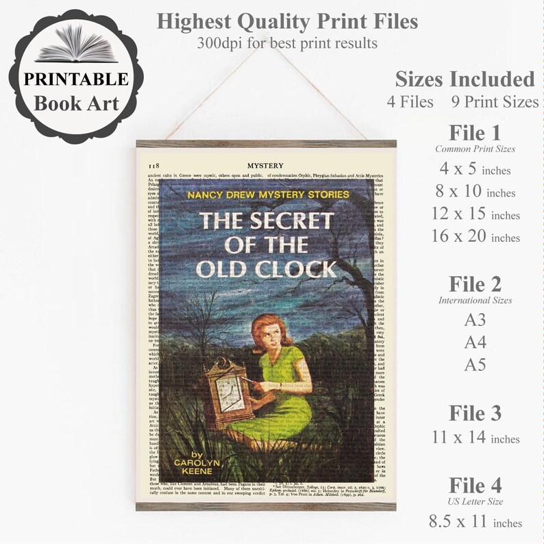 Printable 'the Secret of the Old Clock' Book Cover Print, Nancy Drew ...