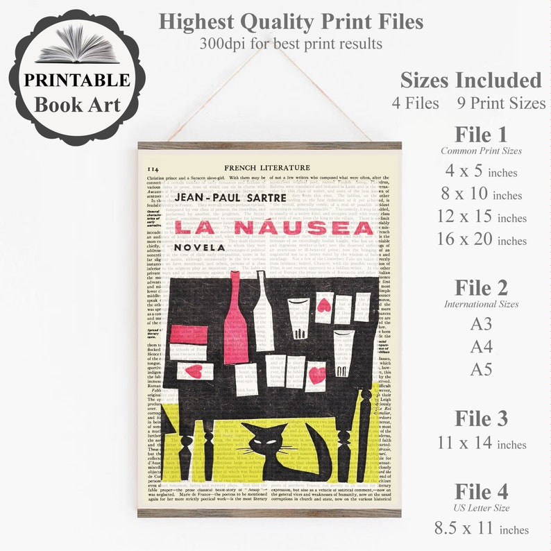 Printable Book Cover of La Nausea by Jean Paul Sartre on Old | Etsy