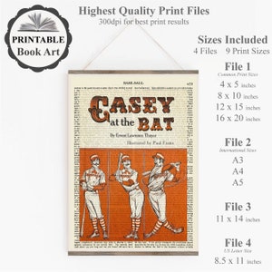 Printable 'casey at the Bat' Book Cover Print on Vintage Page, Poetry ...