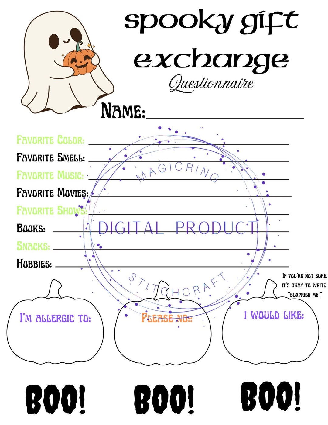 Secret Santa: Halloween Version "secret Ghostie" Questionnaire for Gift ...
