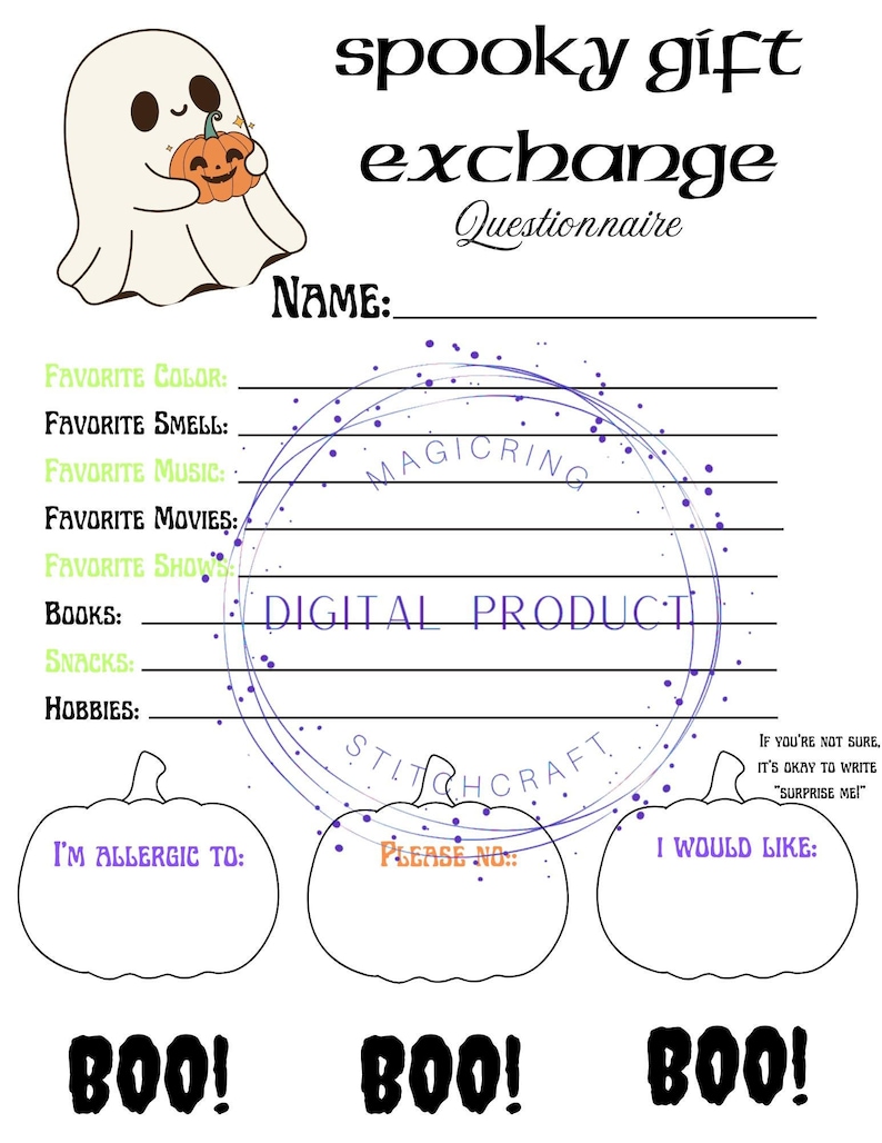 Secret Santa: Halloween Version "secret Ghostie" Questionnaire for Gift ...