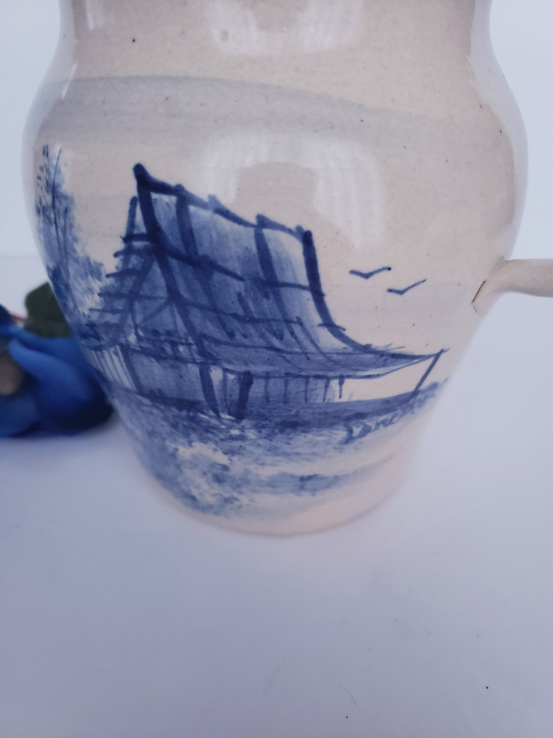 Vintage Casey Pottery Hand Painted Pitcher Blue Barn Scene | Etsy