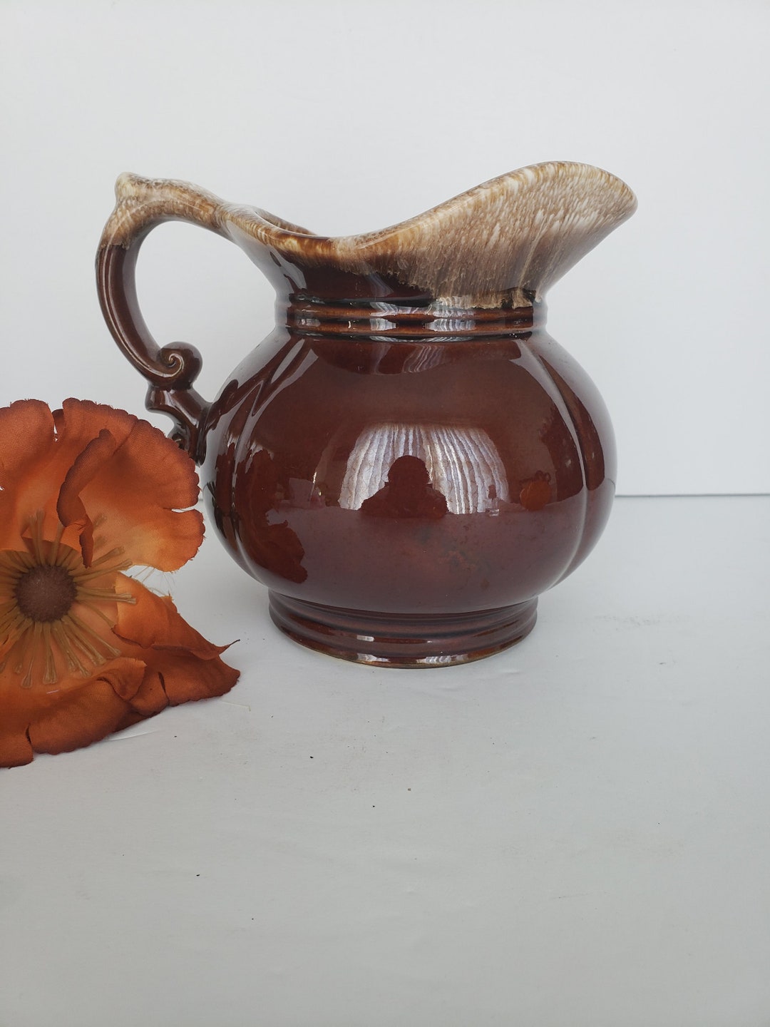 Vintage Mccoy Brown Drip Glaze Pottery Pitcher - Etsy