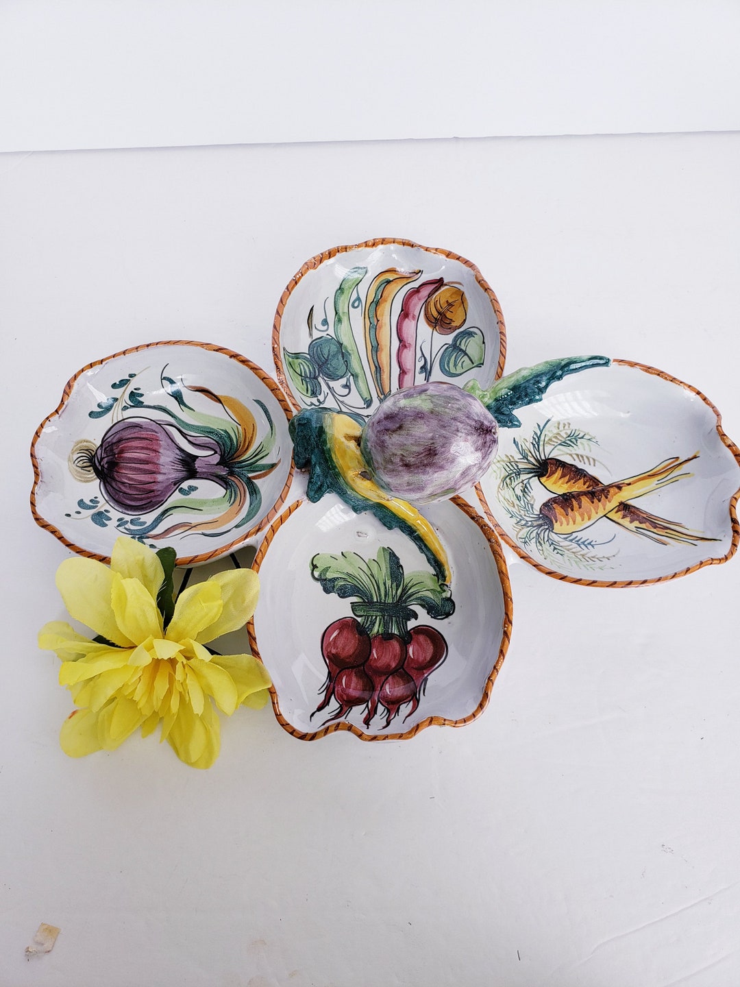 Vintage Italian Majolica Pottery, 4 Part Divided Relish, Nut, Candy ...