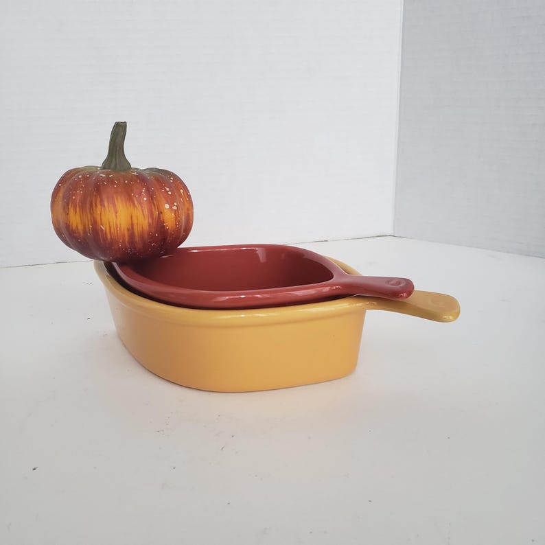 Set of 2 Chantal Ceramic Leaf-shape Dishes, Rust and Yellow - Etsy