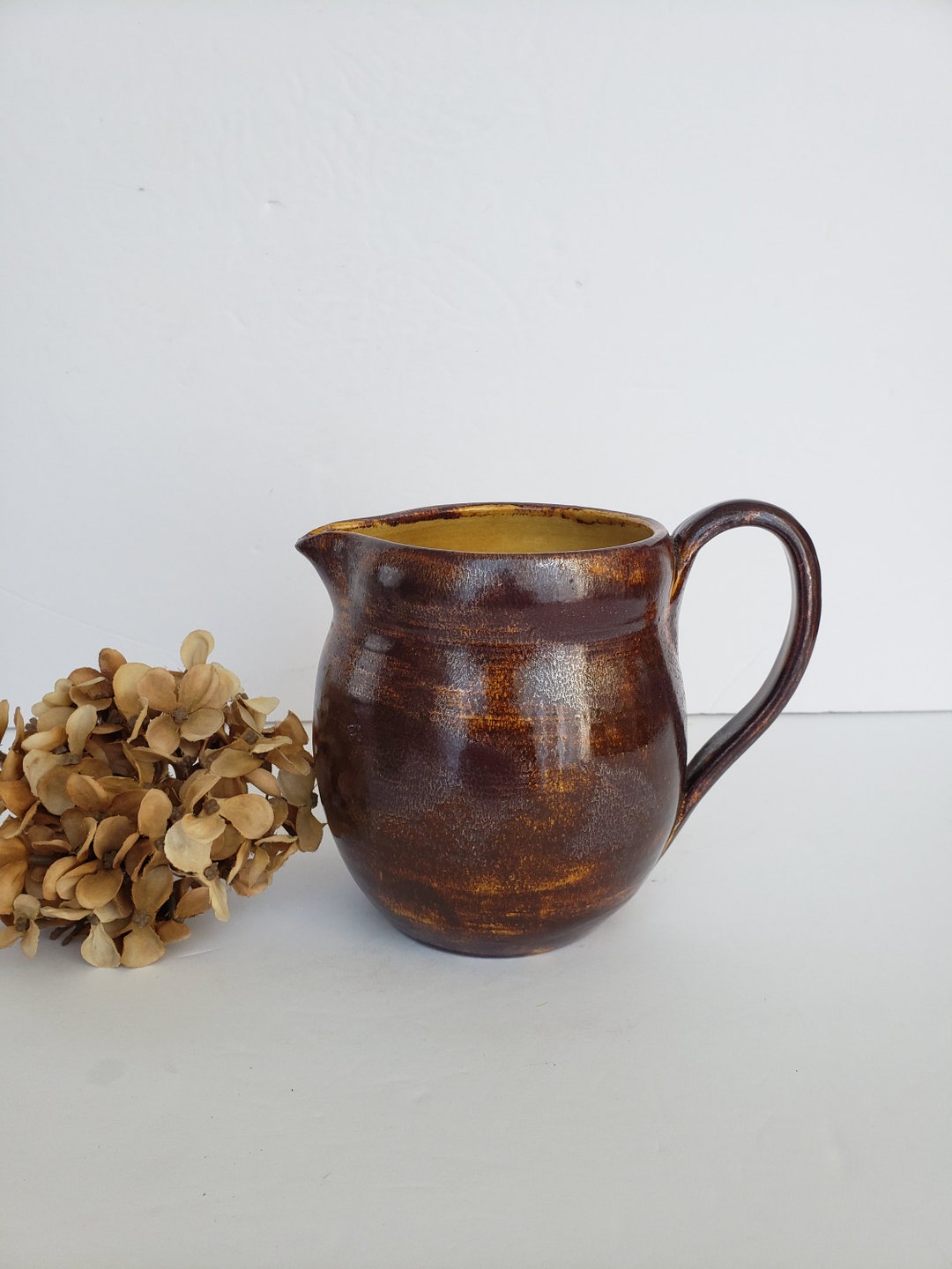 Small Hand Made Brown Art Pottery Pitcher, Brown and Beige, Milk ...