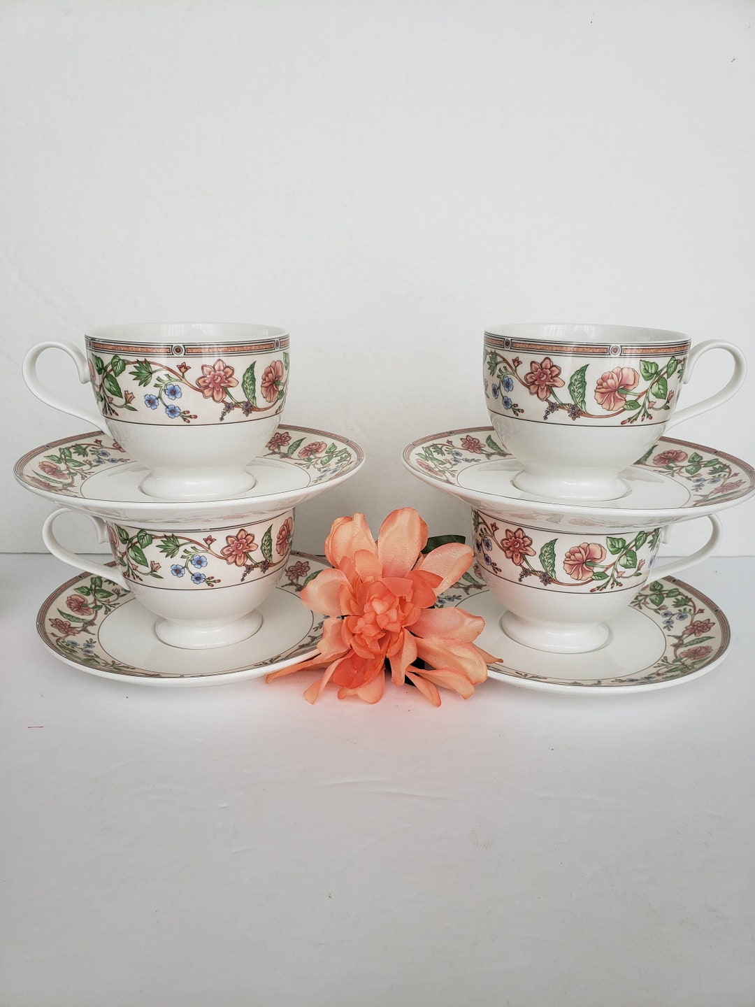 Set of 4 Mikasa Maxima Fine China Cups and Saucers, Rosemere CK103 ...