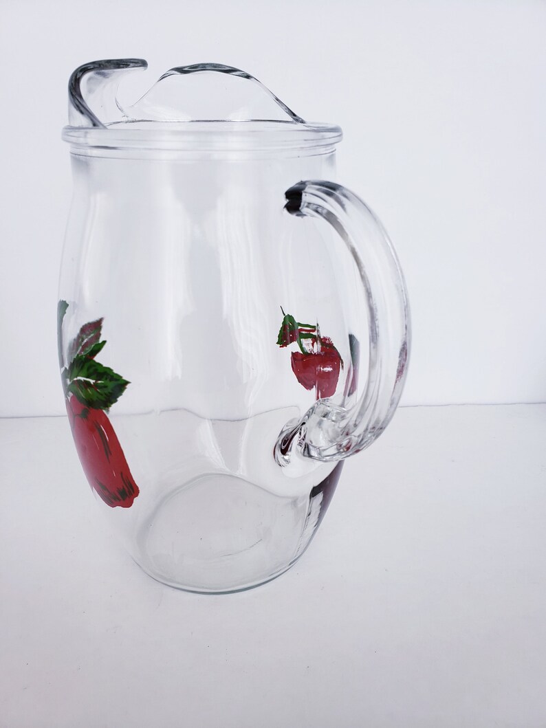 Vintage Clear Glass Hand Painted Apples and Branches Ice Lip Pitcher ...