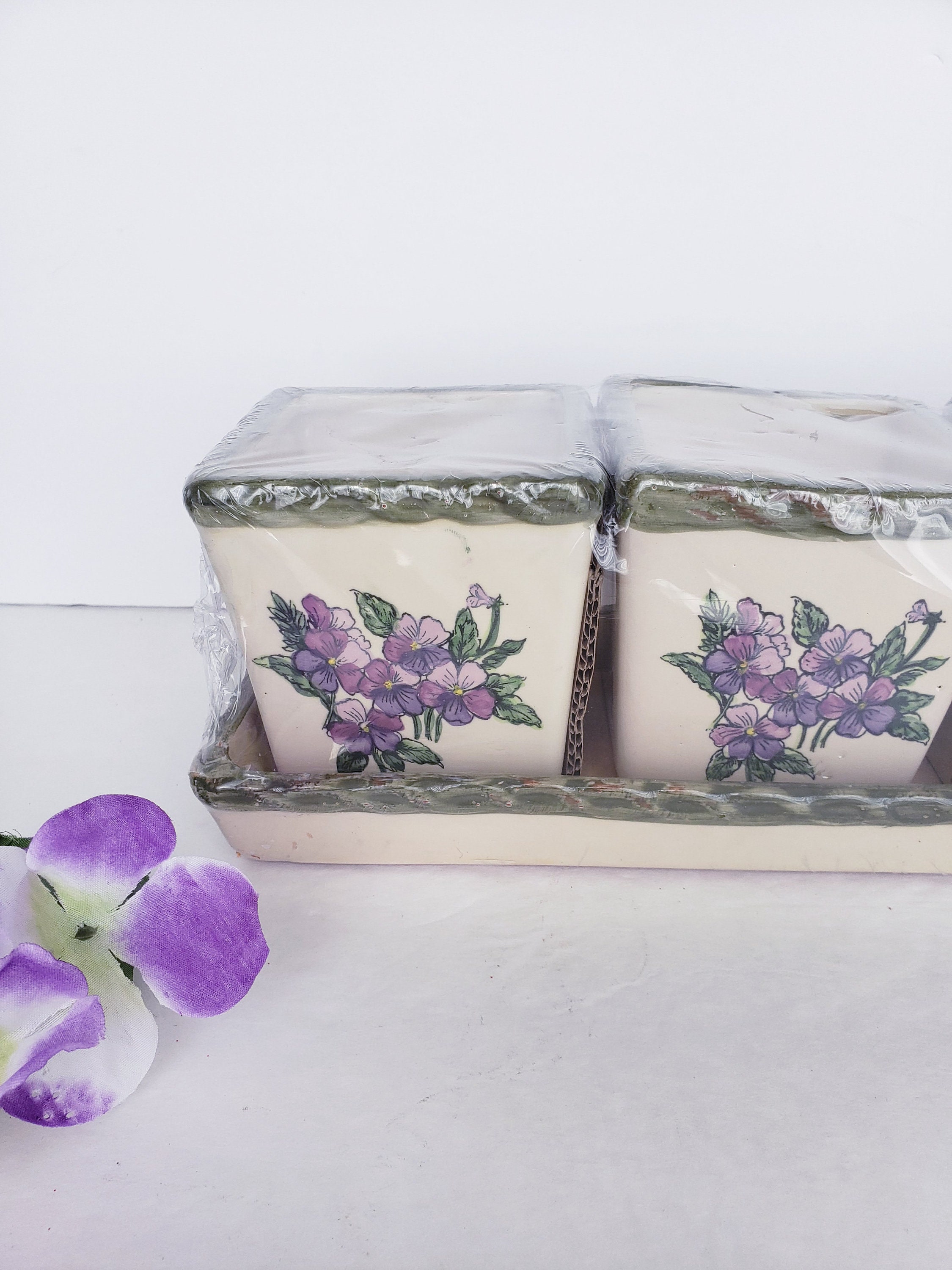 Pacific Rim Hand Painted Decorative Planters and Tray Set 4 | Etsy