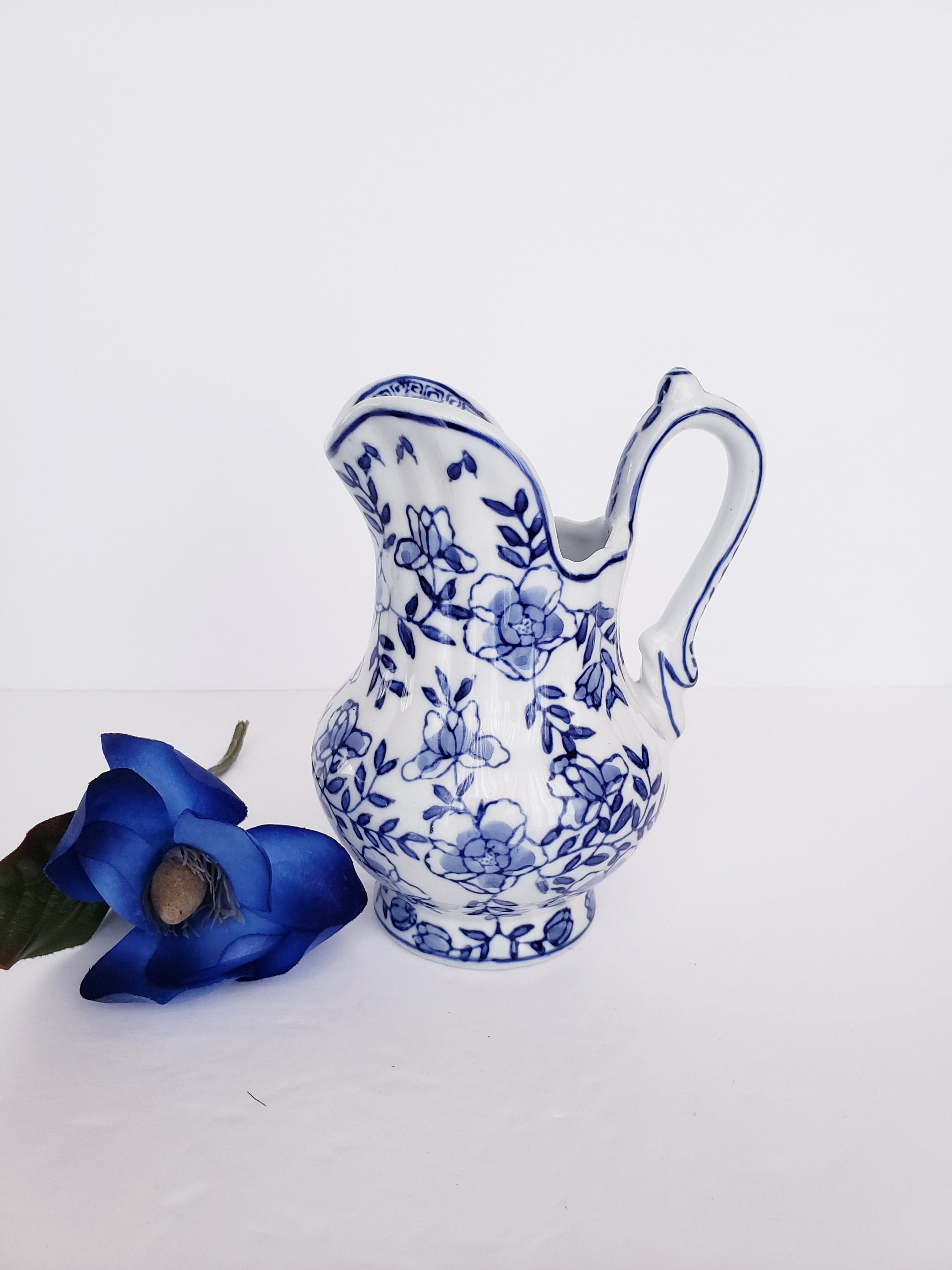 Antique Style Home Provincial Blue and White Pitcher Enesco Japan ...