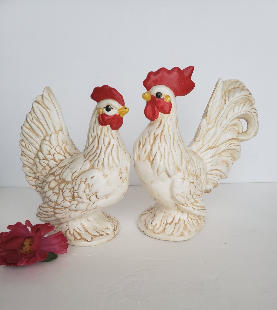 Ceramic Hen and Rooster Set, Off-white, Farmhouse Decor - Etsy