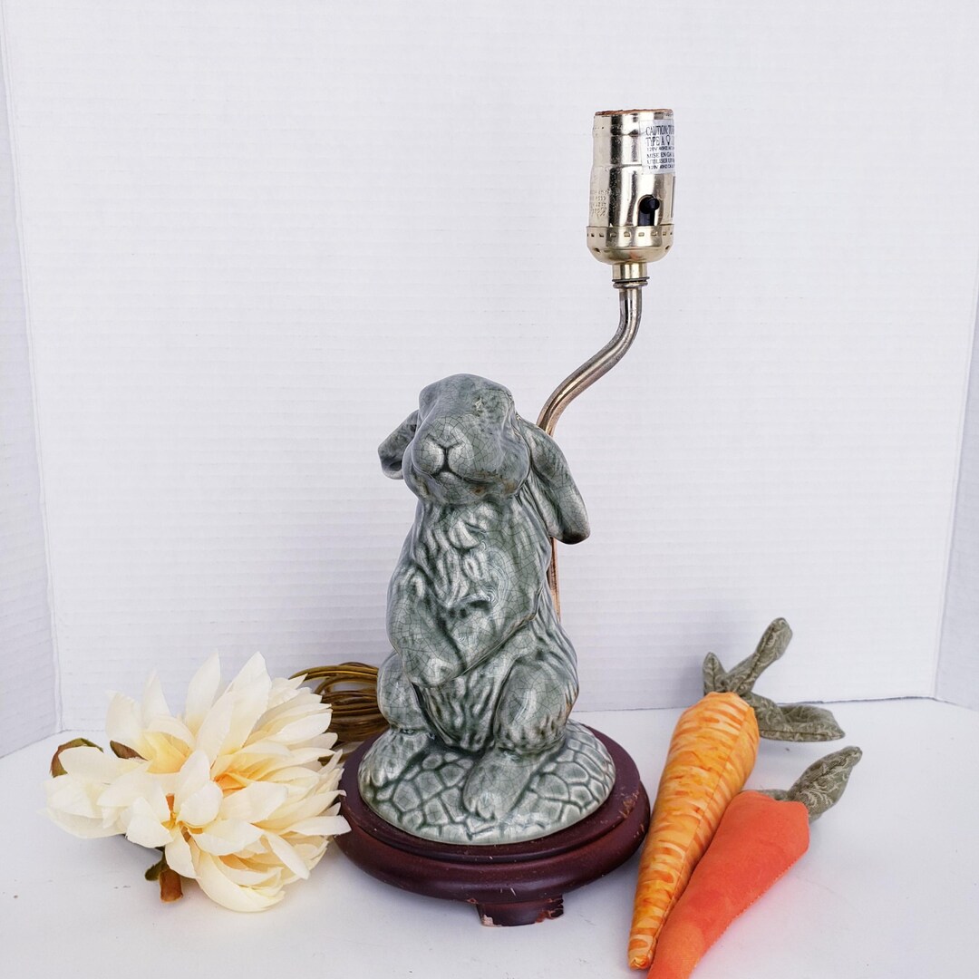 Green Ceramic Pottery Bunny Rabbit Lamp, Spring/easter Decor - Etsy