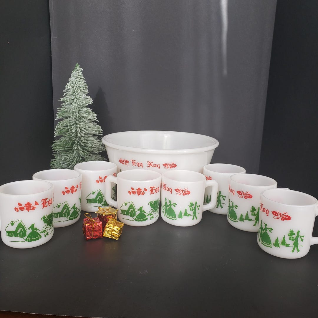 Vintage Hazel Atlas Tom and Jerry Egg Nog Bowl and Cup Set, 9 Piece Set ...