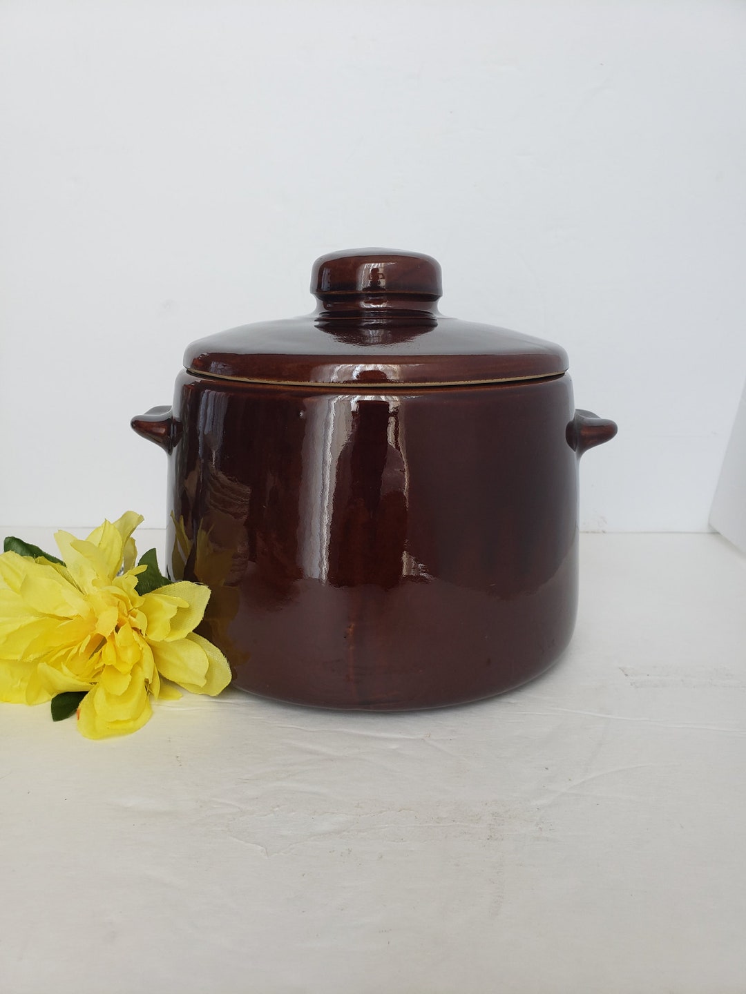 Vintage Brown West Bend Stoneware Bean Pot With Lid, Brown Crock, Made ...