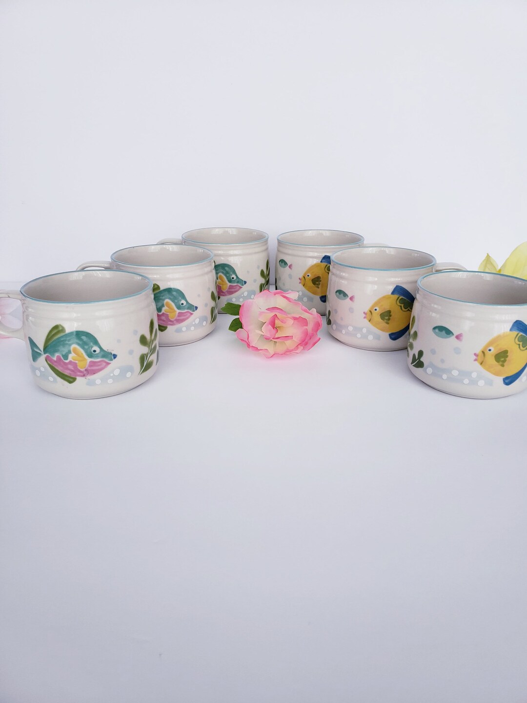Set of 6 Studio Nova Barrier Reef Flat Cups, Two Fish, Green Sea Plants ...