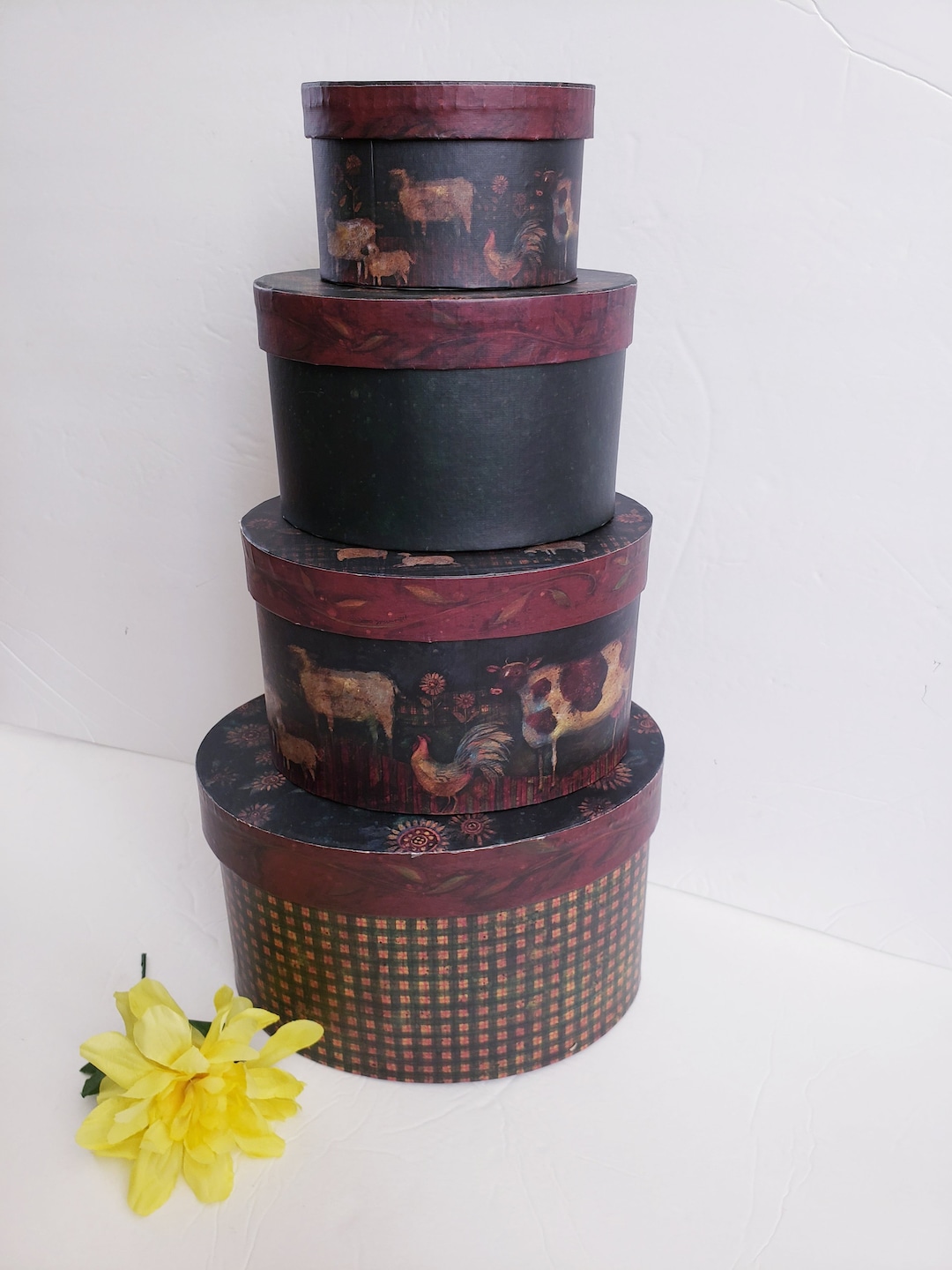 Set of 4 Oval Bob's Boxes Susan Winget Proud Animals - Etsy