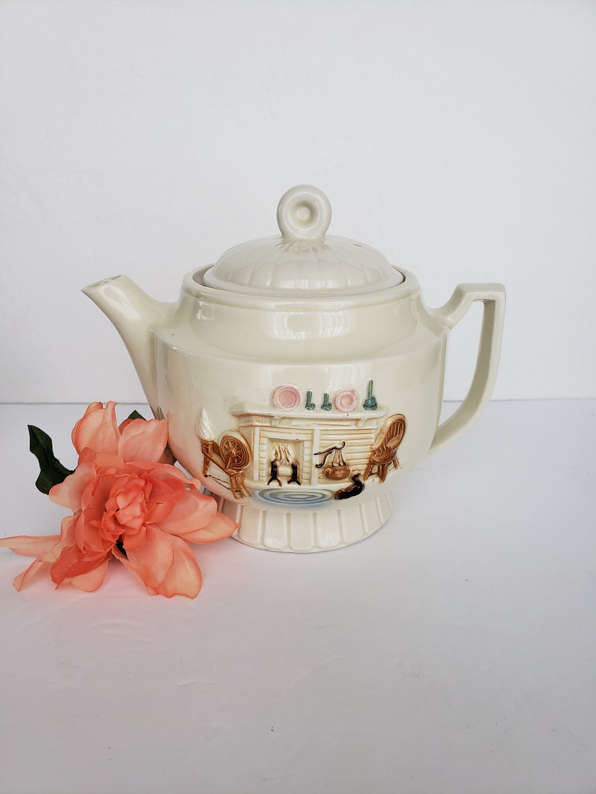 Vintage Porcelier Hearth Teapot and Lid Embossed Spinning - Etsy